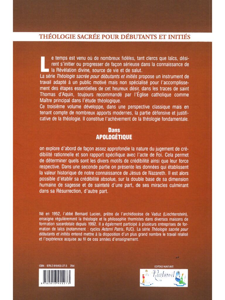 Apologétique - Librairie de la FSSP